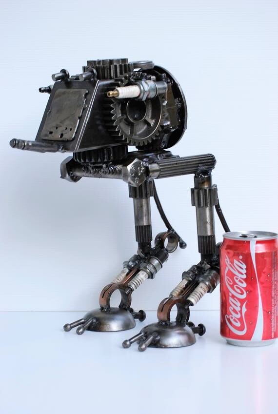 Scrap Metal big Sculpture Spaceship Model Recycled Handmade