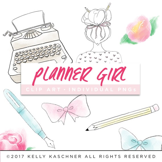Planner Girl Collection Clip Art // Typewriter Girly Agenda