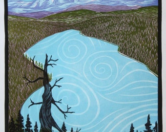 Cross Section of Lake Tahoe Multi-color Linocut Print