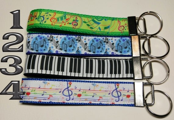 Music Piano Band Keychain Wristlet Key Fob. Wrist lanyard.