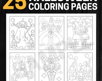 5 pages Instant Download Halloween Coloring pages 5 different