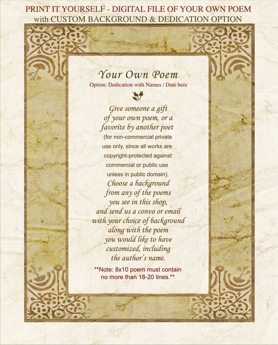 Customize YOUR OWN POEM-Print It Yourself/Digital File with
