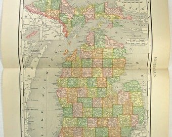 Vintage michigan map | Etsy