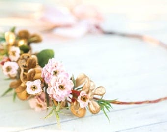 Gold flower crown | Etsy