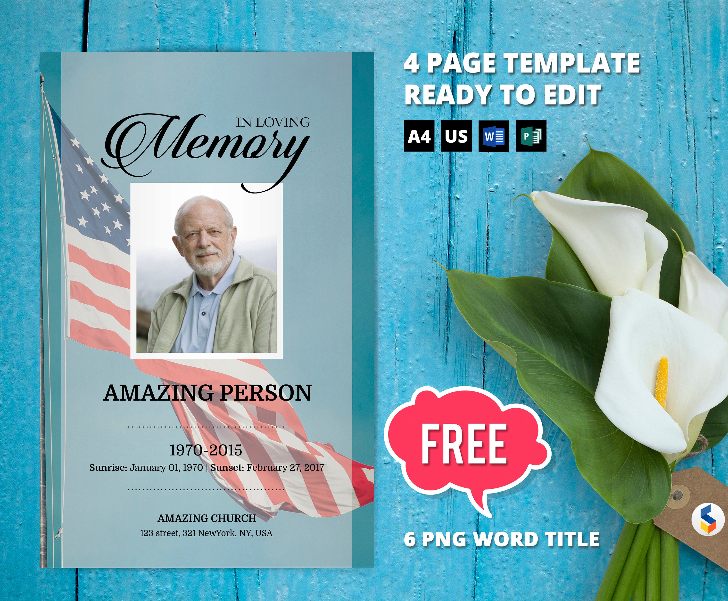 MILITARY ARMY Funeral Program Template Obituary Program