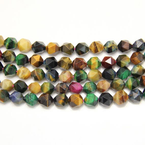 12mm34pcsMixed Colors Tiger Eye Stone Faceted Round Shape