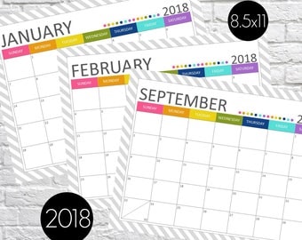 Black And White Printable Monthly Calendar 2018 Minimalist 12