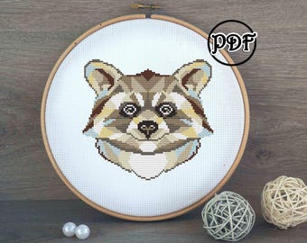 Raccoon cross stitch | Etsy