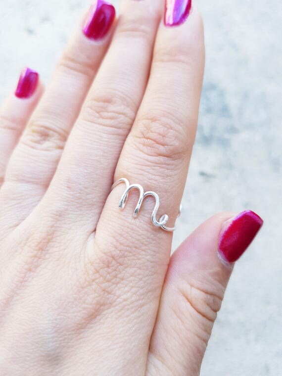 Initial ring letter m ring personalized wire initial ring wire