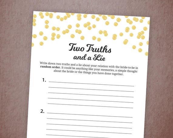 Two Truths and a Lie Game Printable Gold Glitter Confetti