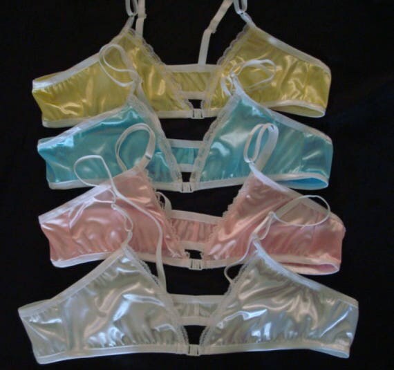 Adult Sissy Front Clasp Closure Bra For Men Shiny Satin
