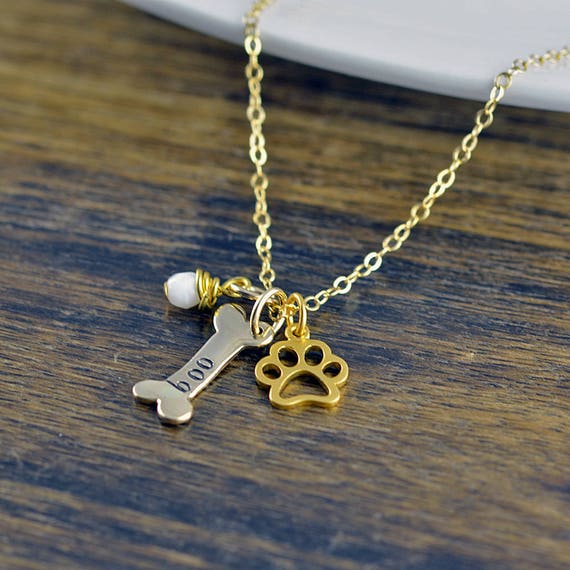 Gold Dog Bone Necklace Dog Bone Charm Dog Mom Necklace Dog
