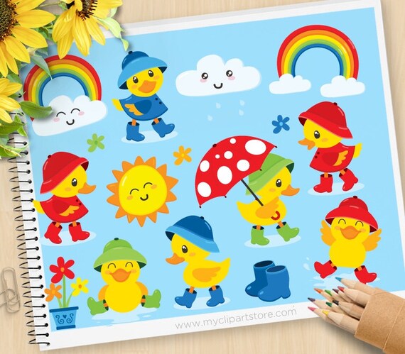 Rainy Day Duck Clipart Rubber Ducky Umbrella Rainbow