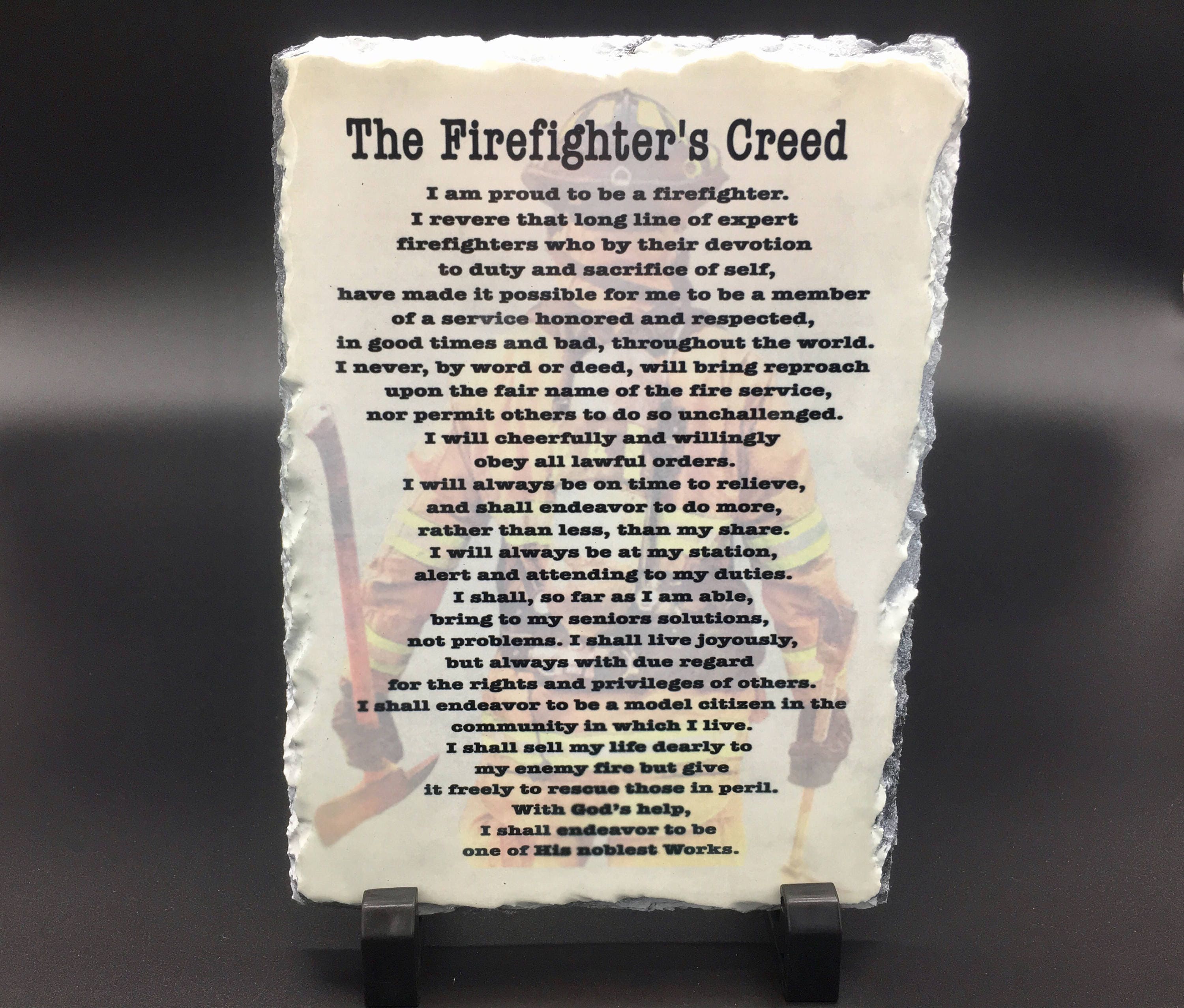 Firefighter Creed Rock Slate Firefighter Gifts Firefighter
