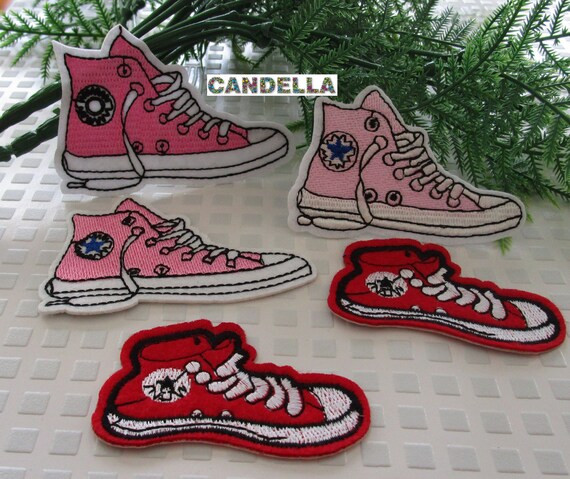 Set Of 5 Converse Patches Pink Embroidered Fabric Iron On Patch Sew