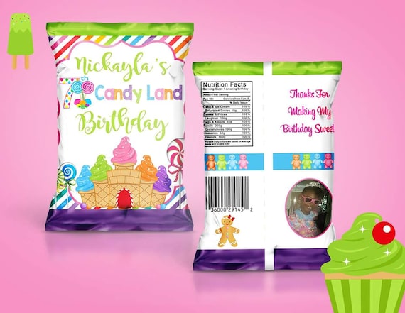 DIY PDF Printable Template Candy Land Themed Treat Bag Potato Chip Bag ...