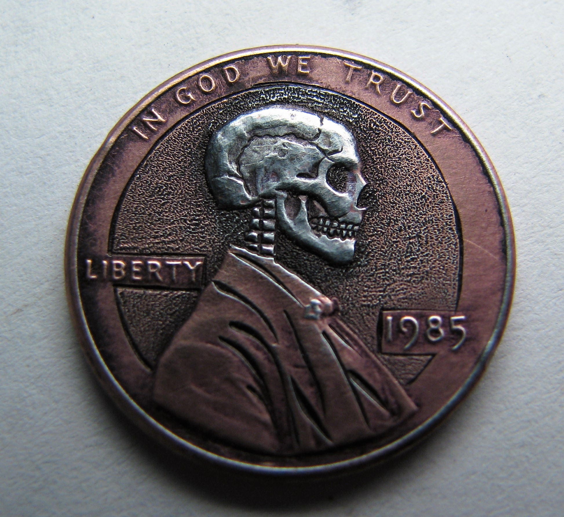 Hobo Nickel Penny Skull By M.J. Petitdemange engraved coin,memento mori ...