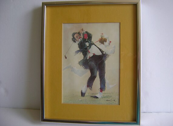 Vintage Golf Clown Lithograph / Golf lithograph signed by