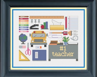 Teacher cross stitch | Etsy