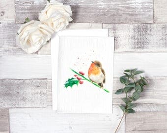 Christmas Card Cute Robins with Buttons Paper Handmade