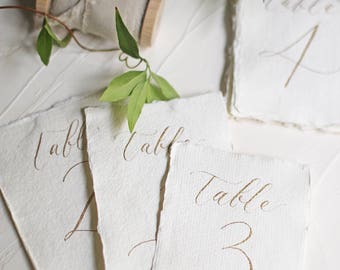 Gold Calligraphy Table Numbers with stands Carolyna Font 3D