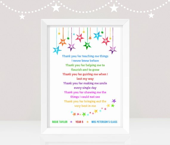 Teacher Print Thank You Teacher Gift End of Year Teacher