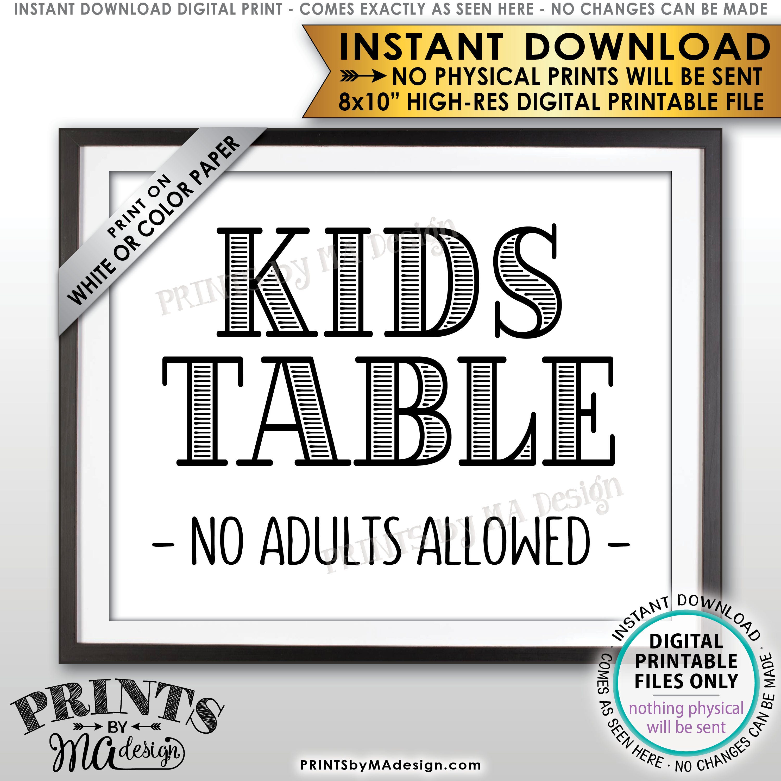 Kids Table Sign Wedding Reception Activities for Kids Sign No Adults ...