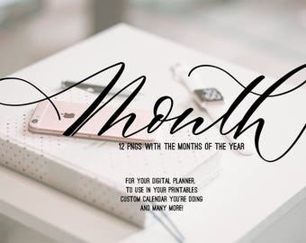 Months of the Year Watercolor Hand painted Lettering png