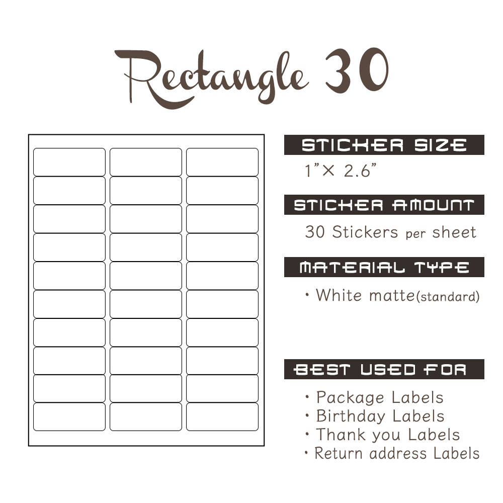 Custom Rectangle 30 : 1 sheet 30 labels for custom Thank you