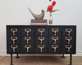 Card catalog cabinet | Etsy