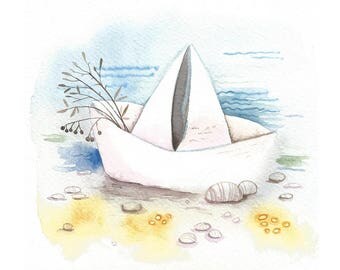 Boat watercolor | Etsy