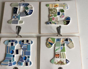 15 handmade ceramic mosaic tiles letters numbers spaces