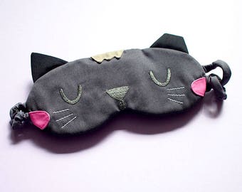 Cat Sleep Mask Black cat eye mask Neon green eyes Animal