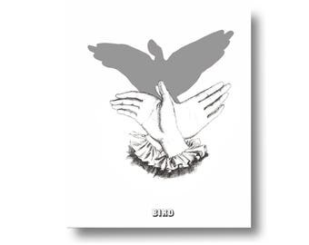 Bird Shadow Puppet Silhouette Print Black and White Birds