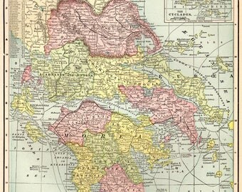 Vintage greece map | Etsy