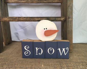 Wooden block snowman | Etsy