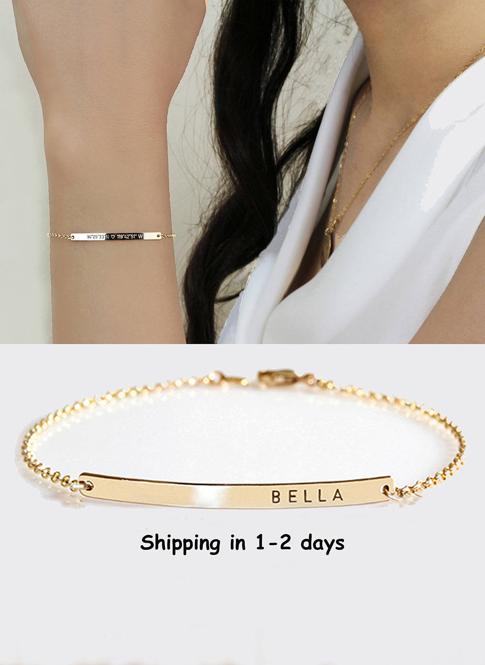Personalized Gold Bar bracelet Custom Name Bracelet