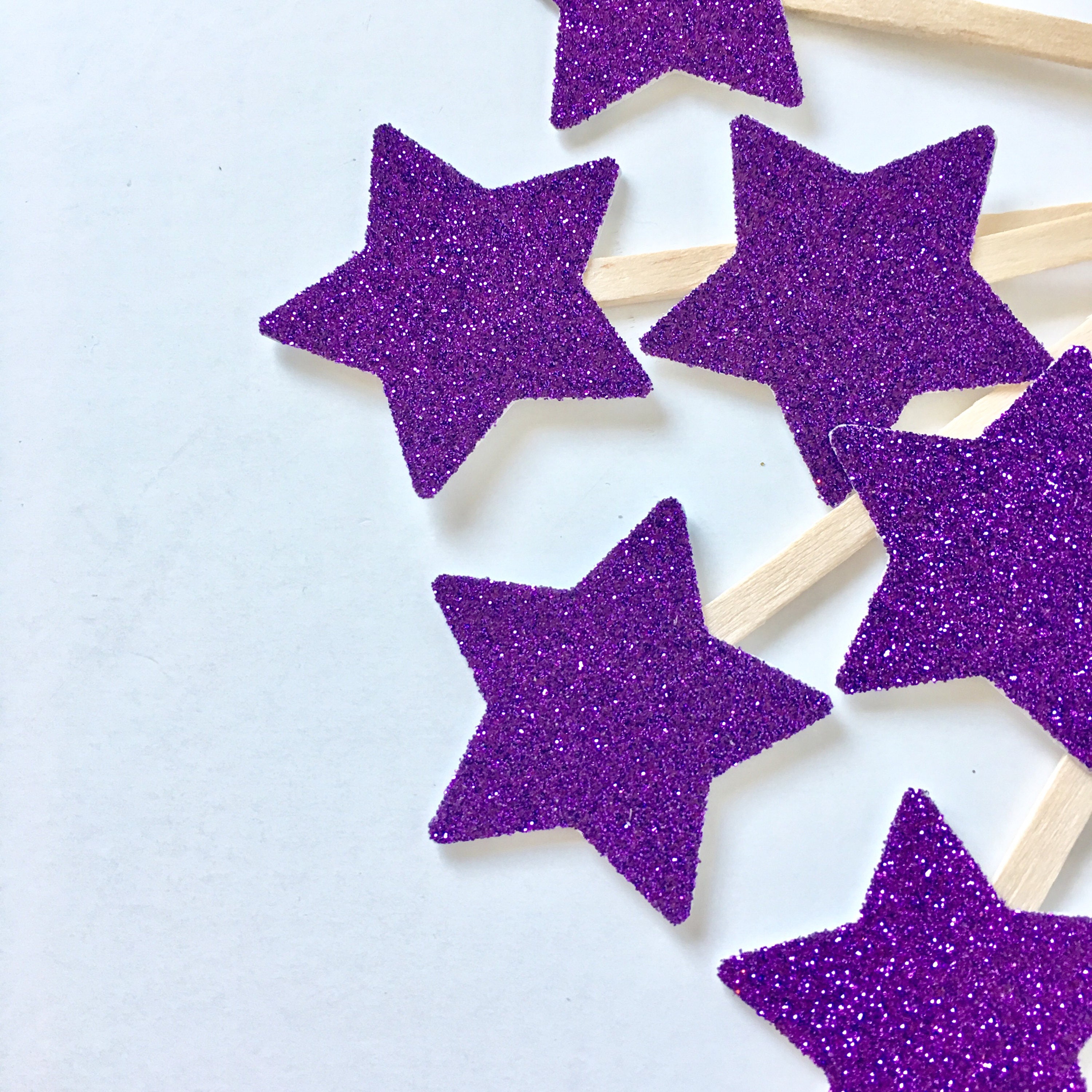 Purple Glitter Star Cupcake Toppers