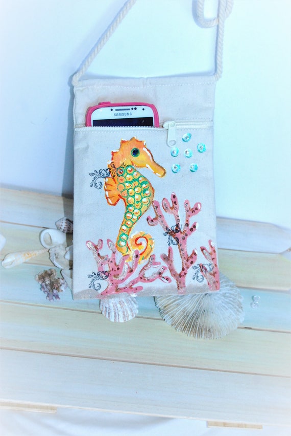 Painted Seahorse Pouch Seahorse zipper Purse Seahorse cell
