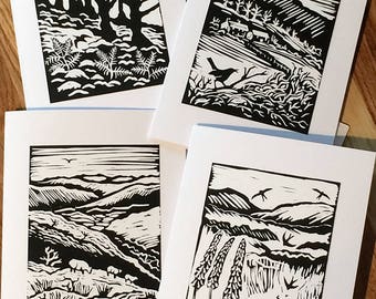 Lino print cards | Etsy