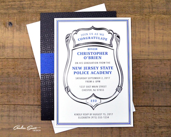 Formal Police Academy Graduation Invitation Silver Badge with