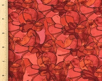 Red floral fabric | Etsy