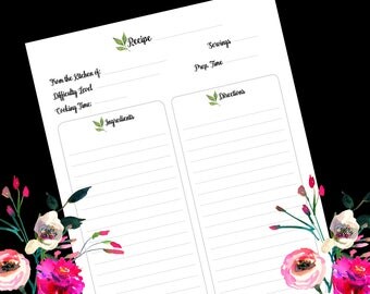Printable Recipe Sheet Recipe Digital Download 8.5x11
