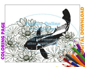 Koi coloring page | Etsy
