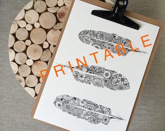 Zentangle feather | Etsy