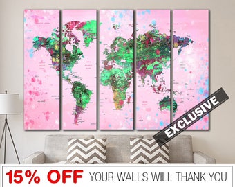 Pink world map | Etsy