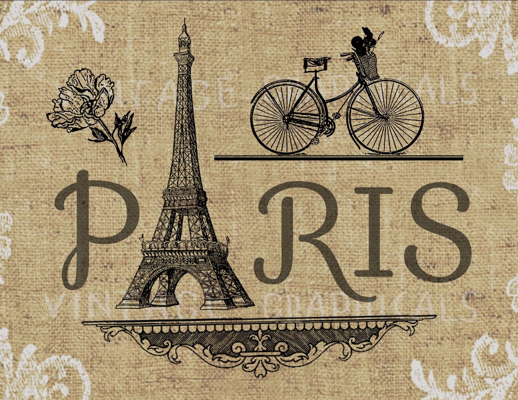 Paris sign Eiffel Tower bicycle printable graphic instant