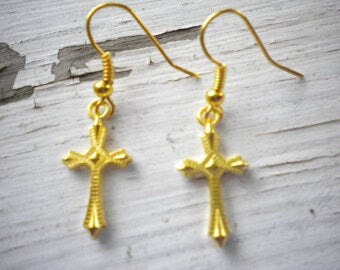 Gold cross earrings | Etsy