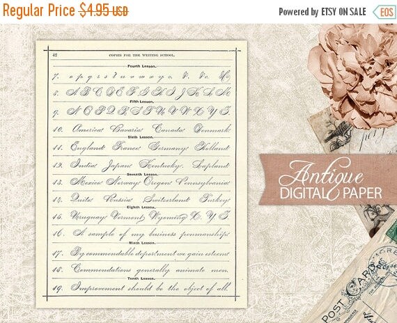 40% OFF SALE Digital Vintage Paper Antique Cursive Writing