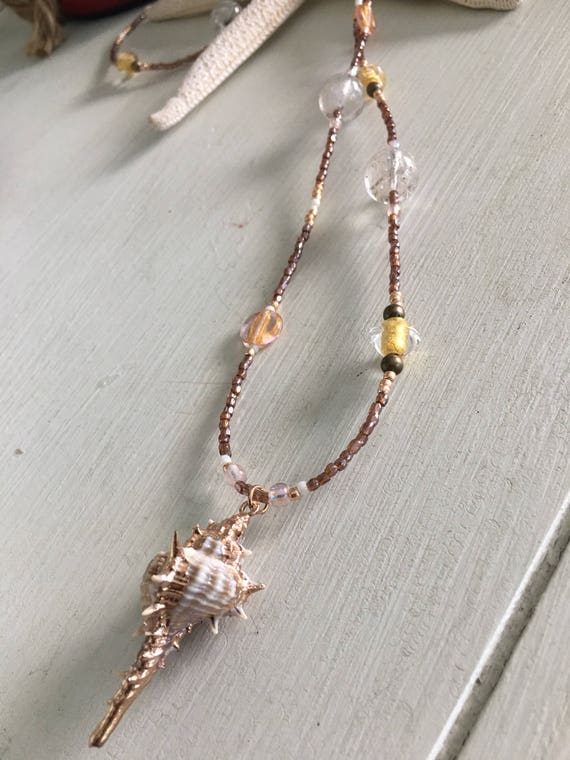 Sea shell beaded necklace / long beaded necklace / boho